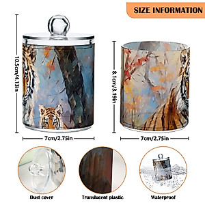 Vnurnrn Qtip Cotton Ball Holder Dispenser with Lid Painting Tigers Family Print, Plastic Jars Bathroom Canisters Storage Organizer 2 Pack