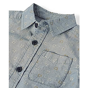 The Children's Place Baby Toddler Boys Poplin Short Sleeve Button Down Shirt, FEDERAL BLUE, 6-9 Months