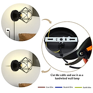 Industrial Mini Table Lamp, Dimmable Black Metal Cage Small Desk Lamp,Small Lamps for Small Spaces, 4.7 in E26 E27 Screw Light Bulb Holder Base,DIY Lampshade,Plug in &Hardwired Wall Light for Bedroom