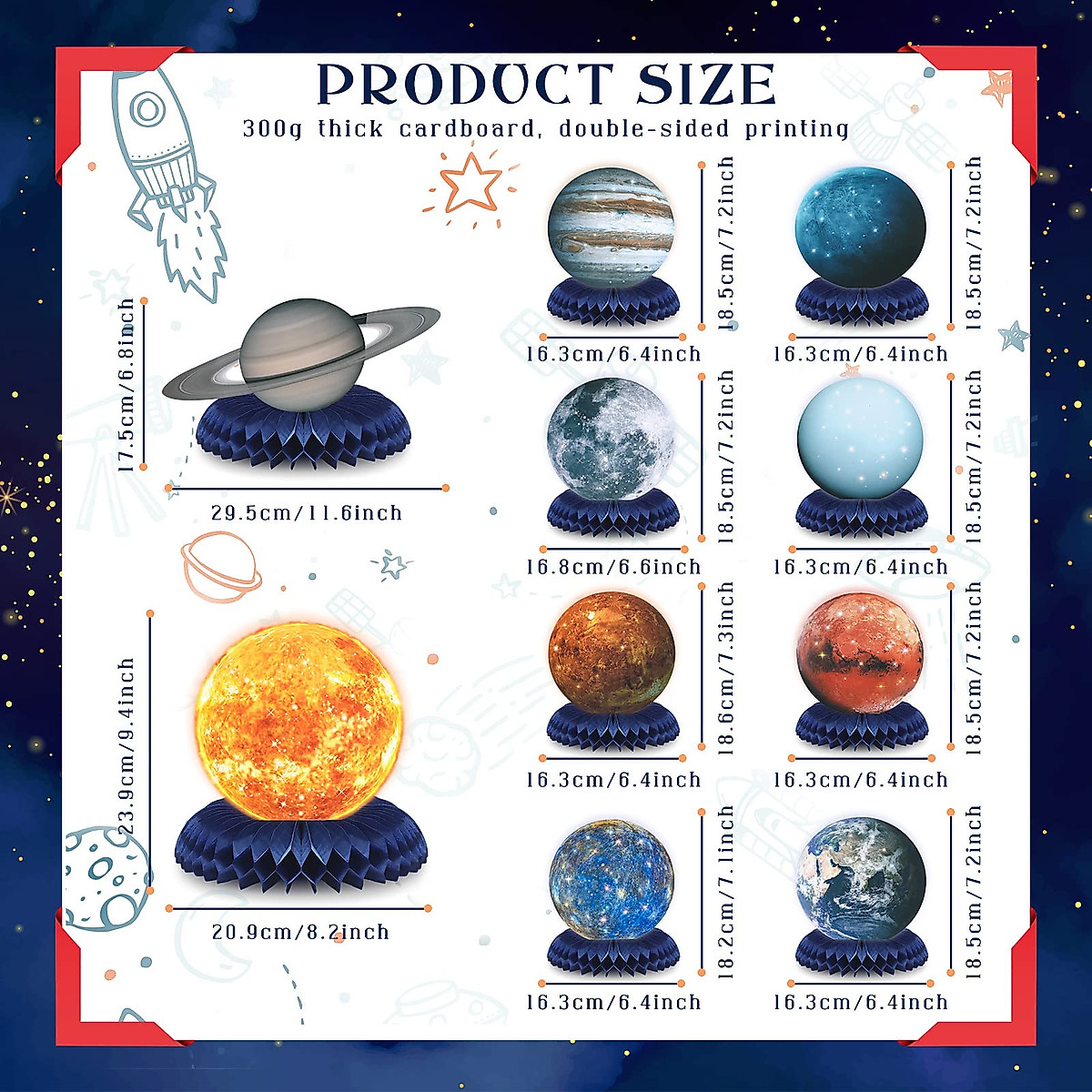 10 Pieces Space Solar System Theme Honeycomb Centerpieces Table Topper Outer Space Party Supplies Planet Honeycomb Galaxy Photo Booth Props for Birthday Party Decorations Birthday Party Supplies