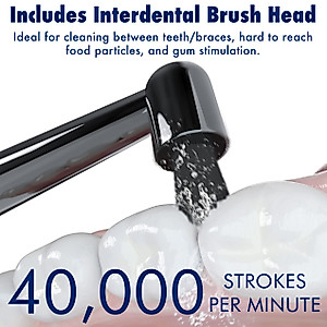 Sonic-FX Solo Electric Toothbrush - 3 Brushing Modes - with Intelligent Auto-Timer, Includes 2 Tooth Brush Heads, and 1 Interdental Head, Rechargeable, Electronic Charging/Storage Base (Black)