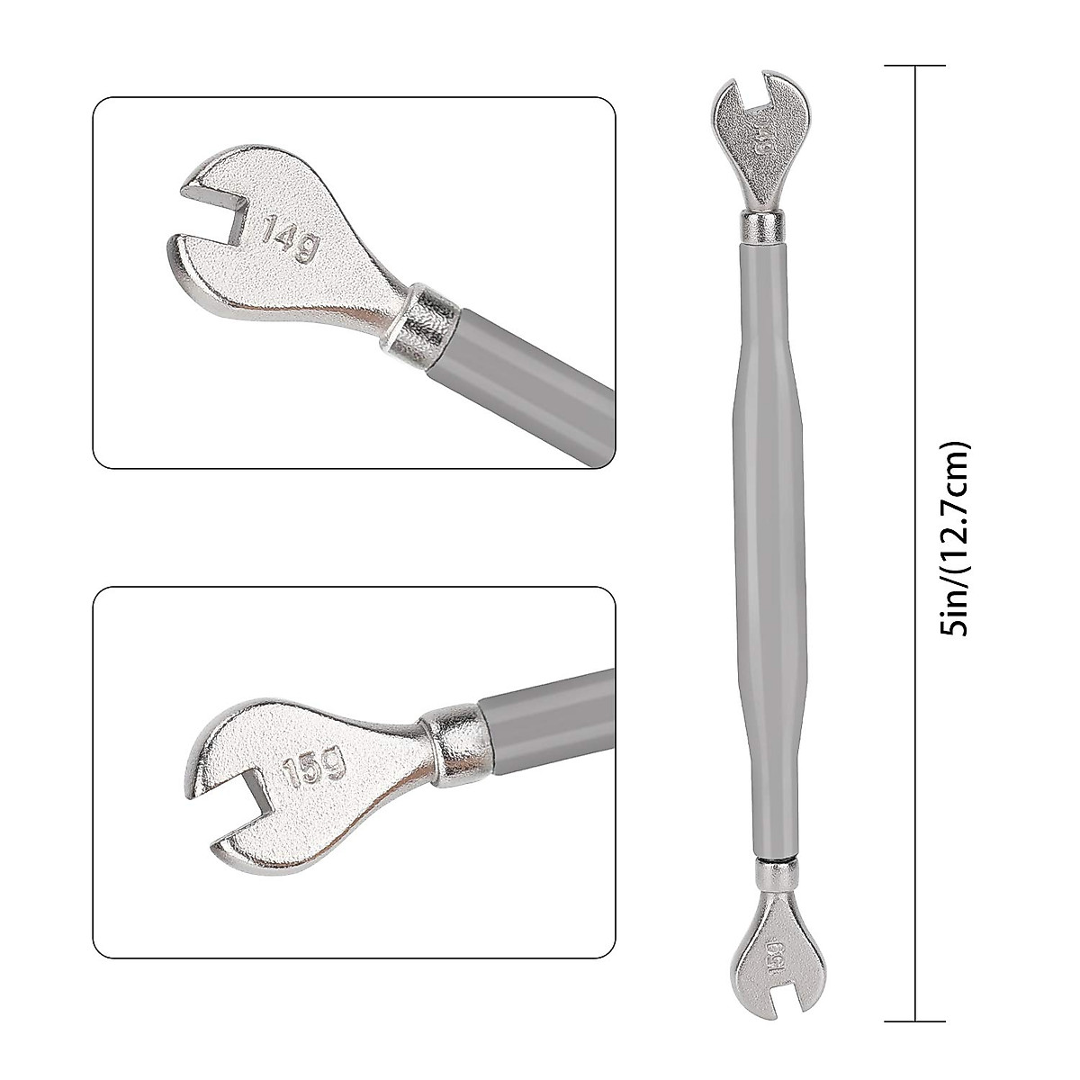 QKURT 3 Pack of Bike Spoke Wrench Kit, Forged Steel Bike Rim Correct Tool Bicycle Spoke Tool-Grey