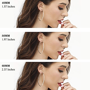 3 Pairs Sterling Silver Hoop Earrings - 14k White Gold Plated Hoop Earrings Big Hoop Earrings Set Silver Hoop Earrings for Women Valentine's Day Gift Jewelry(40MM 50MM 60MM)