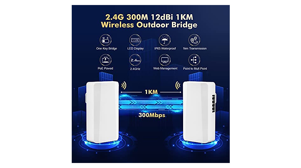 Outdoor Wireless Bridge 2 Pack | Point to Point WiFi Extender 500M-1KM