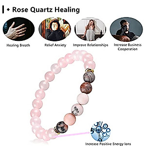 HOZEAL Rose Quartz Bracelet, Love Friendship Pink Crystal Stone Chakra Bracelet, Business Money Energy Wealth Good Luck Prosperity Feng Shui Beaded Bracelet for Men Women (B)