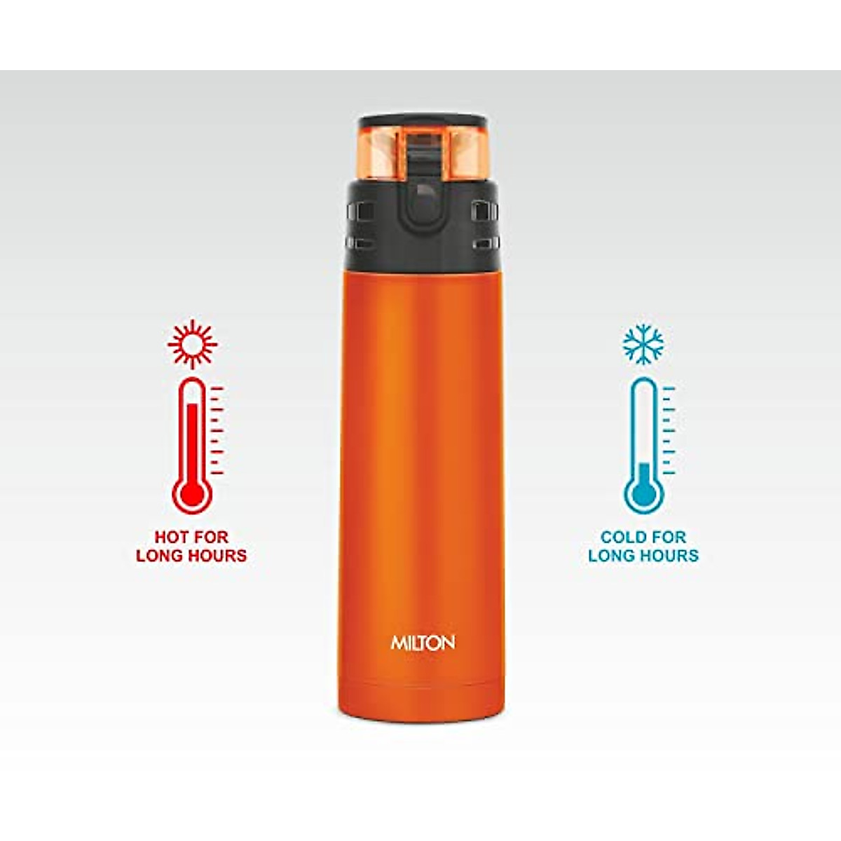 Milton Thermosteel Atlantis 600 Vacuum Insulated Thermosteel Water Bottle/flask 500 ml | 17 oz |Flip Top Lid Carry Handle Hot & Cold 18/8 Stainless Steel BPA Free Food Grade Leak-Proof | Orange