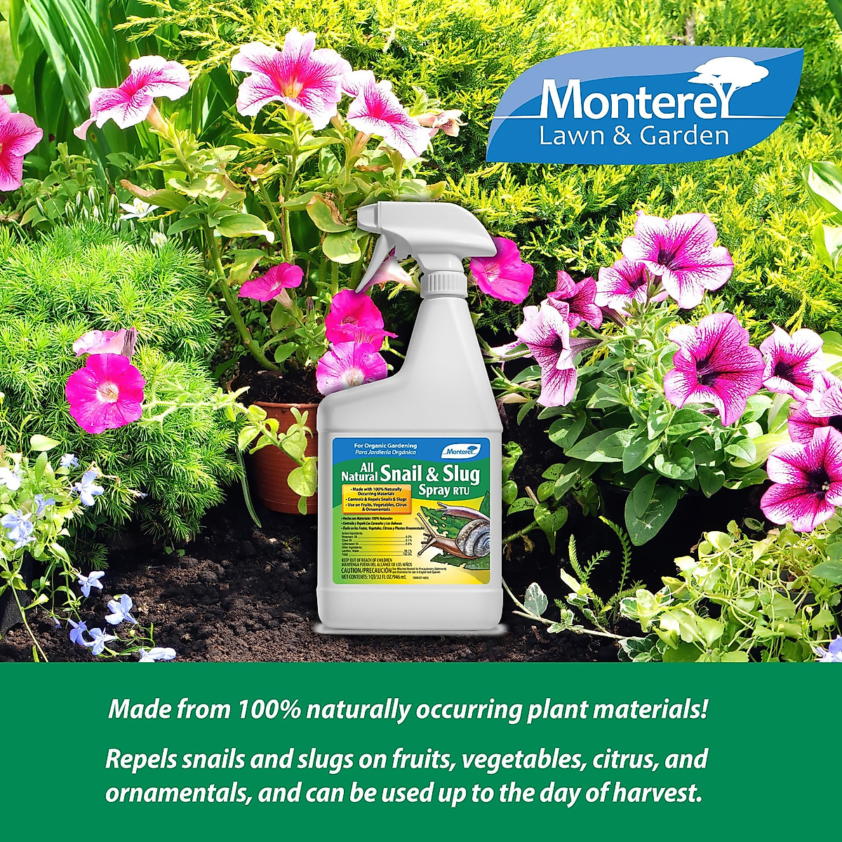 Monterey All Natural Snail & Slug Spray, for Organic Gardening, RTU - 31 oz
