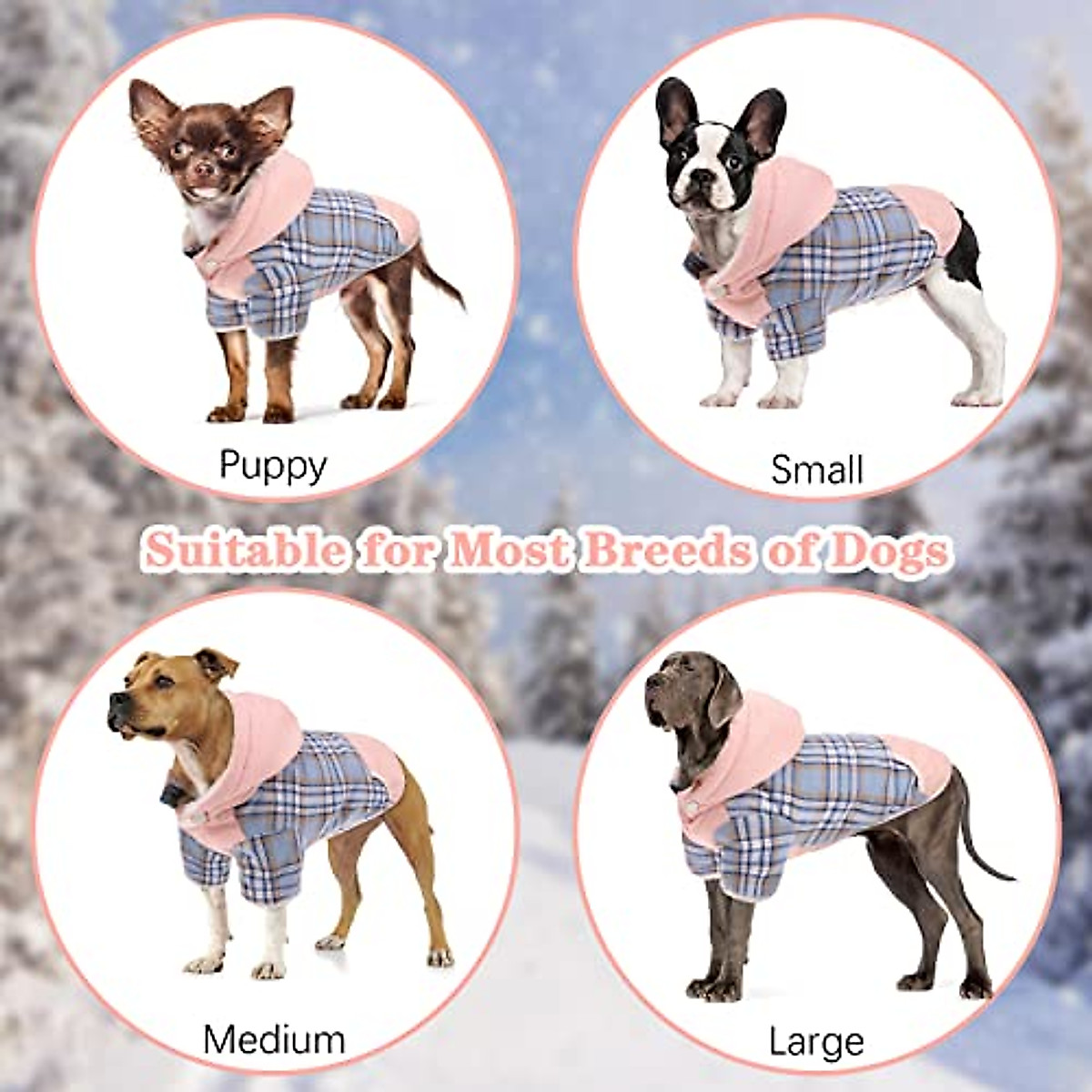Dog Coat Plaid Dog Cold Weather Jacket with Hood, Extra Warm Fleece Lining Dog Hoodies Sweater Outfit for Puppy Small Medium Large Dogs,Dog Winter Clothes Vest Pullover Apparel Hooded Shirts