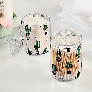Fustylead 4 Pack Vintage Cactus Plastic Apothecary Jars with Lid, Bathroom Vanity Storage Organizer Canister for Qtip, Cotton Ball, Swab, Round Pads, Floss