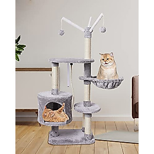 MIAO PAW 7Cat Tree Tower Condo Sisal Post Scratching Furniture Activity Center Play House Cat Bed Grey