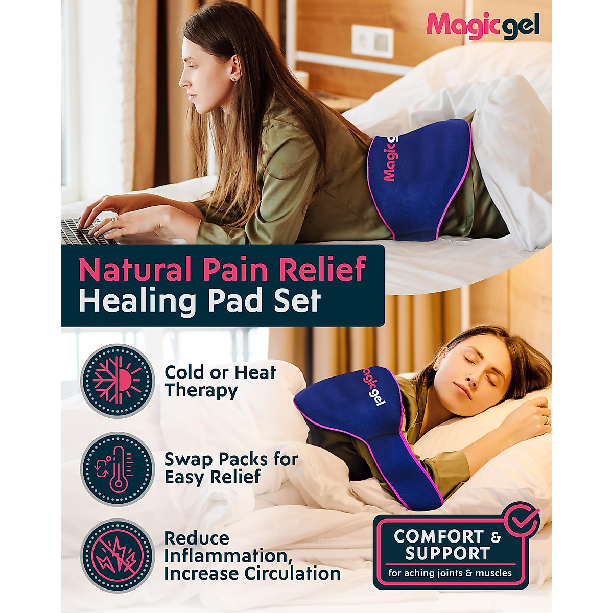 Magic Gel Ice Pack for Back - Reusable Cold Compress Hot and Ice Flexible Back Wrap for Hot or Cold Therapy - ICY Heat Pads Designed for Back - Lower Body Cooling Packs - Gray