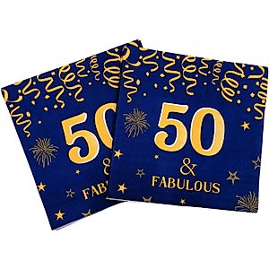 32PCS50th Birthday Happy Napkin 50th Anniversary Wedding Commemorative Napkin Blue 50th Birthday Table Decoration Party Supplies Blue Cocktail Napkin