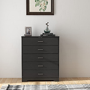 Panana Dresser for Bedroom with 5/6 Drawers, Wooden Chest of Drawers, Storage Organizer Unit Dressers for Bedroom, Living Room, Hallway, Nursery (Black, 5 Drawer)