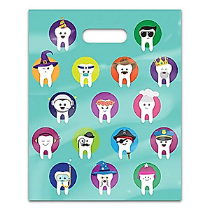 Practicon 11098200 Character Teeth 8 x 10 Four-Color Patient Care Bags - 100 Pack