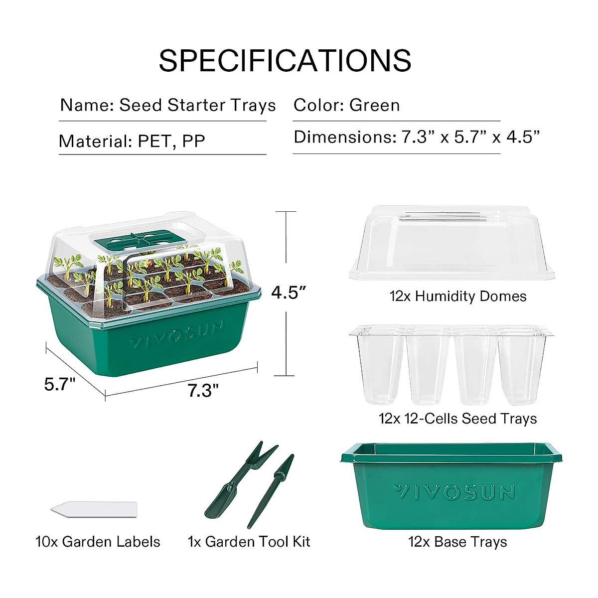 VIVOSUN 2 Pack Durable Waterproof Seedling Heat Mat Warm Hydroponic Heating Pad and 12-Pack Seed Starter Trays, 144-Cell Seed Starter Kit with Humidity Dome