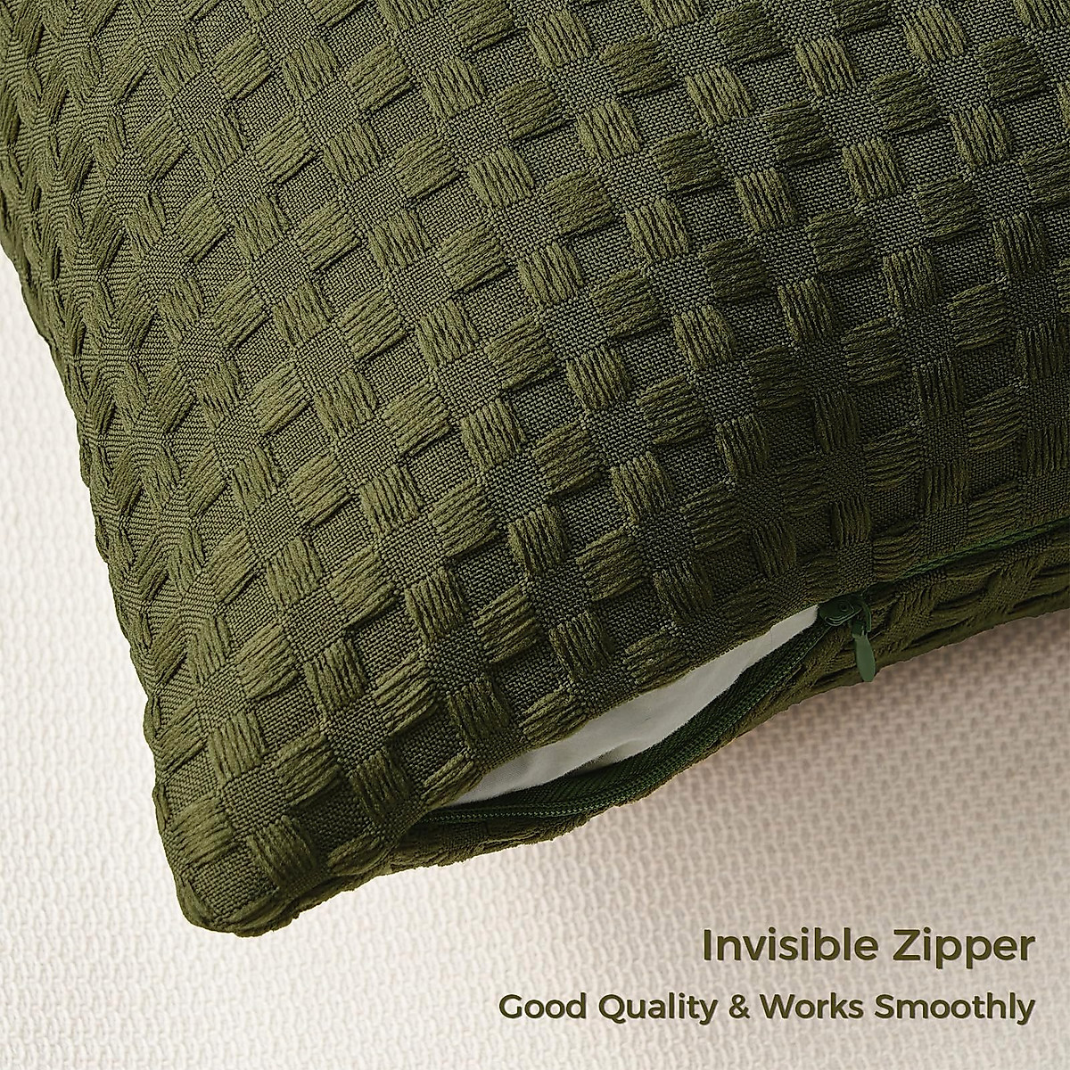 Topfinel Olive Green Lumber Decorative Throw Pillow Covers 12x20, Rectangular Dark Green Cotton Waffle forest Green Cushion Covers Boho Farmhouse Long Pillows for Bed Couch Sofa, Balcony Porch 2PC