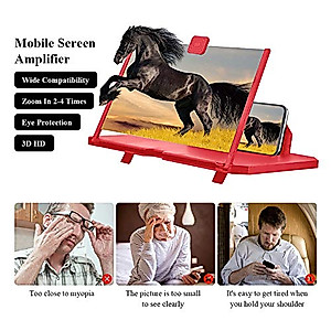 12" Phone Screen Magnifier 3D Screen Amplifier HD Mobile Phone Magnifier 3D Phone Projector Screen for Movie Video Live Broadcast, Fits All Phones