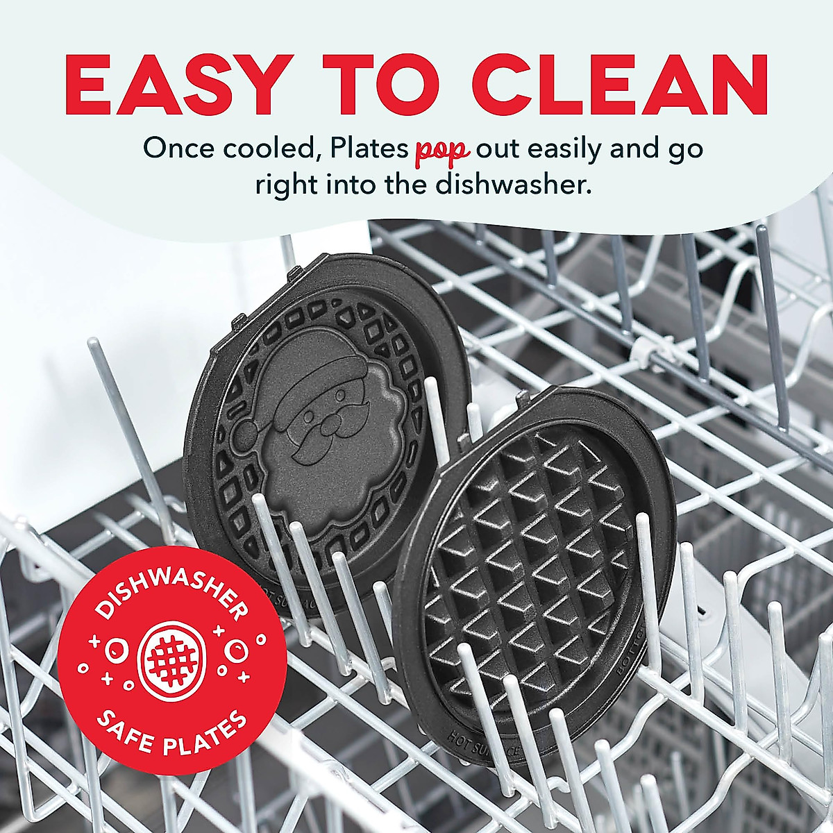 DASH Holiday Multimaker Mini System - Waffle Maker with Six 4” Removable Holiday Plates: Waffle Iron & Griddle, 4-in-1 Mini Waffle Maker for Kids and Families – Nonstick Surface, Santa Waffle (Red)