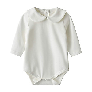 Auro Mesa Newborn Baby Infant Unisex Cotton Long-Sleeve Solid Peter Pan Collar Jumper Bodysuits Outfits