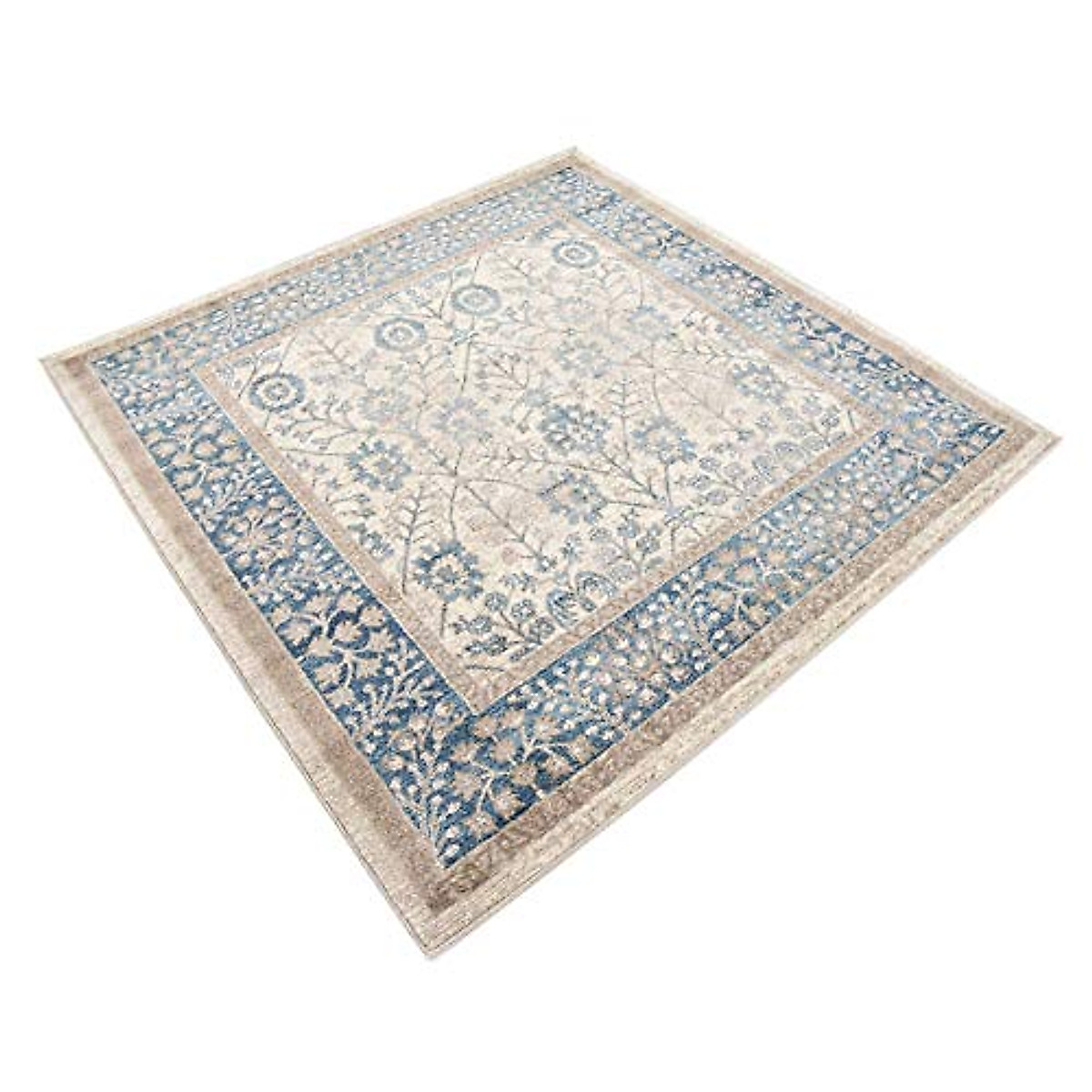 Unique Loom Salzburg Collection Area Rug - Gneis (5' Square, Cream/ Light Blue)