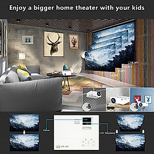 Projector 9500 Lumens Portable Video Projector, 200“ Screen Full HD 1080P Enhanced Mini Movie Projector, Compatible with HDMI USB Smartphone TV Stick PC for Outdoor/Home Projection