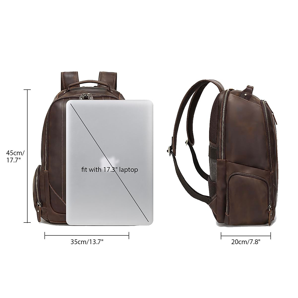 Hespary Full Grain Leather Travel Laptop Backpack For Man 17.3 inch Business Carry On Casual Daypack