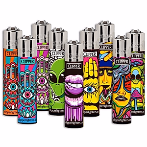 Clipper Lighter – Cp11 – Mix Designs – 9 Lighters - Safe Butane Clipper Lighter - Refillable Lighters in Assorted Colors - Reusable Lighter - Soft Flame Kitchen Lighter -(Colors and design will vary)