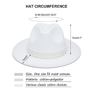 HUDANHUWEI Womens Wide Brim Fedora Hat with Pearl Band Lady Panama Hat A White