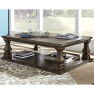 Signature Design by Ashley Johnelle Farmhouse Coffee Table with Weathered Gray Finish, Gray and Modern Country Rectangular End Table, Weathered Brown