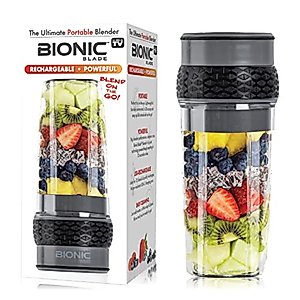 Bionic Blade Personal Blender 490mL, Cordless, Rechargeable 18,000 RPM Portable Blender for Shakes and Smoothies Mini Blender Portable 8.6" Tall, Seen On TV (Gunmetal)