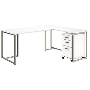 Bush Business Furniture Office by Kathy Ireland Method L Shaped Desk with 30W Return and Mobile File Cabinet, 72W, White