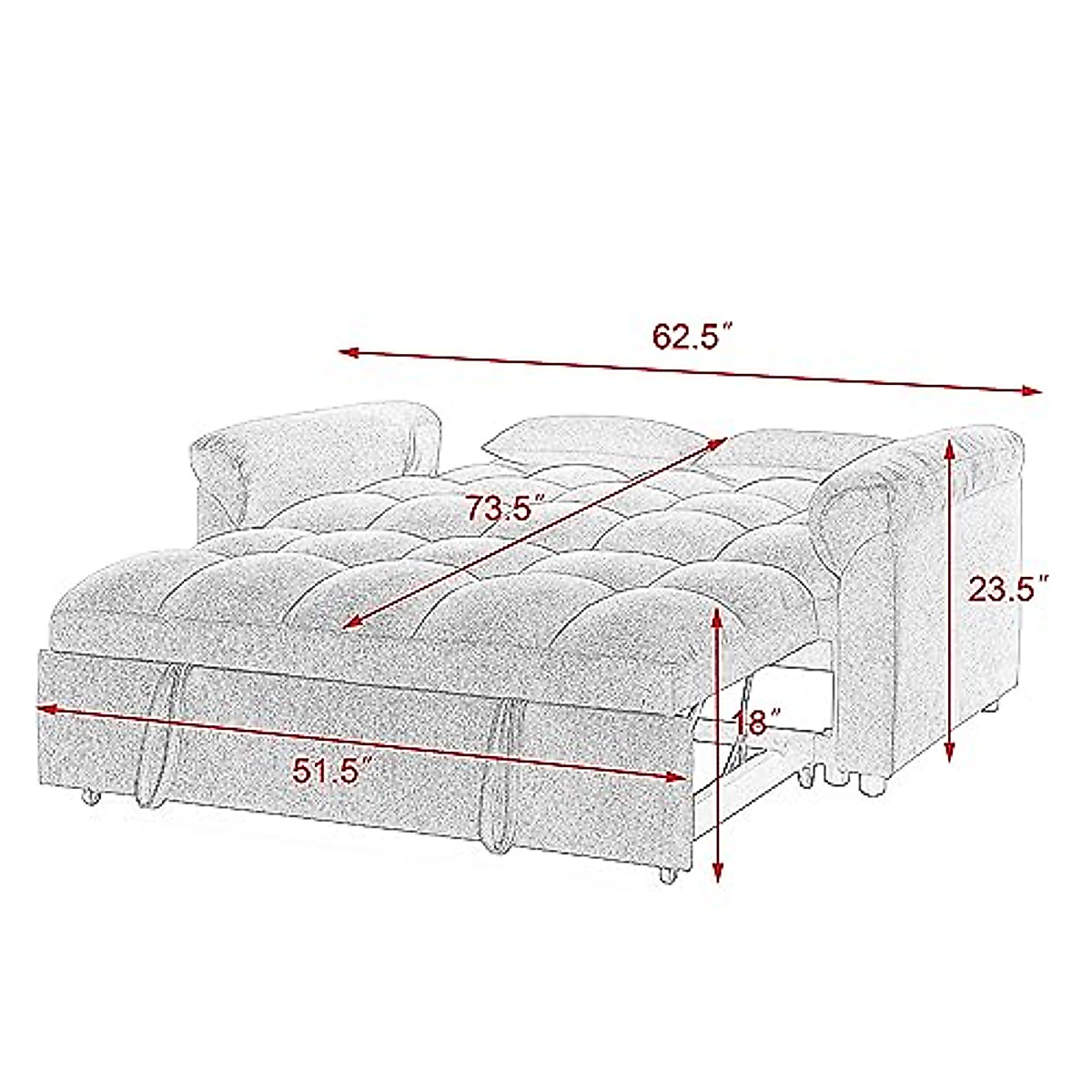 ERYE 3-in-1 Loveseat Futon Sofa Convertible Twin Bed,Love Seat W/Pull Out Sleeper Couch Bed & Reclining Backrest for RV Office Small Space Living Room Furniture Sets