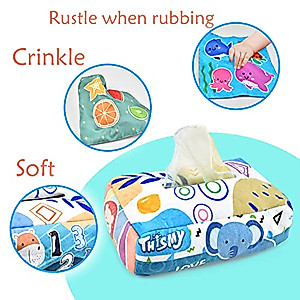 THISMY Baby Toys 6-12 Months Magic Tissue Box Montessori Toy for Babies 6-12 18 Months, Soft Contrast Crinkle Sensory Toys for Toddlers