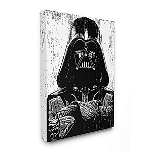 Stupell Industries Black and White Star Wars Darth Vader Distressed Wood Etching, Design by Neil Shigley Wall Art, 16 x 20, Kids Room