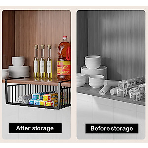 Jibri 2Pcs Under Shelf Storage Basket Black Under Cabinet Shelf Wire Basket Organizer, Under Shelf Storage for Kitchen Pantry Shelf Organizer Desk Bookshelf Cupboard