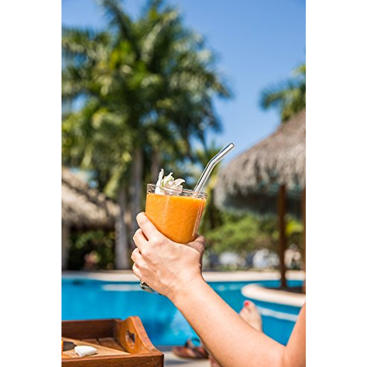 Hummingbird Glass Straws Clear Bent 9" x 9.5 mm Made With Pride In The USA - Perfect Reusable Straw For Smoothies, Tea, Juice, Water, Essential Oils - 4 Pack With Cleaning Brush