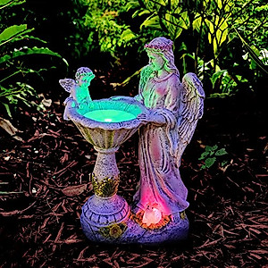 Voveexy Solar Garden Statue Outdoor Décor, Angel Garden Figurine with Color Changing Light Outdoor Statue Resin Sculpture Lawn Ornament Waterproof Yard Art for Patio Lawn Yard Housewarming Garden Gift