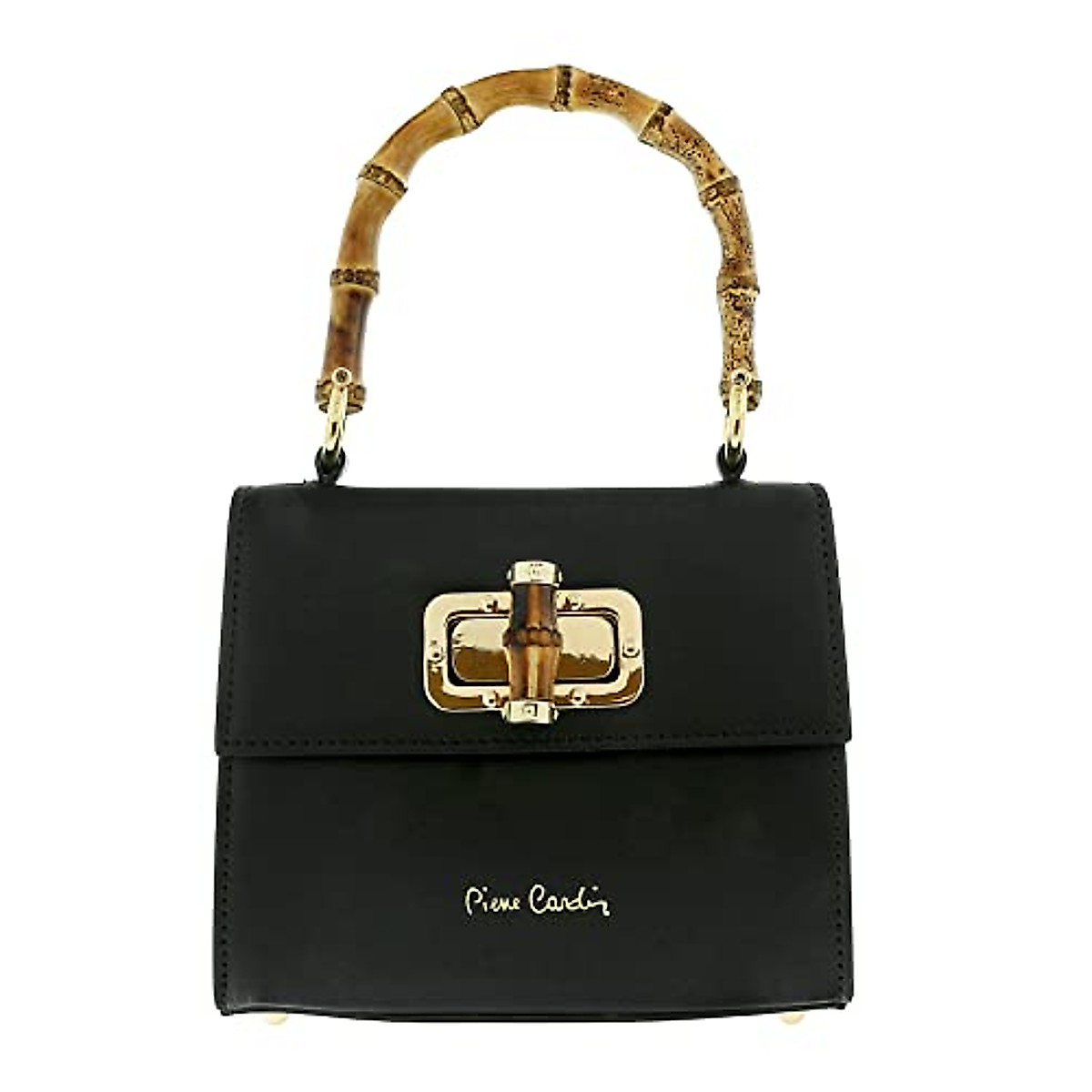 Pierre Cardin Black Leather Small Vintage Structured Satchel Bag for womens