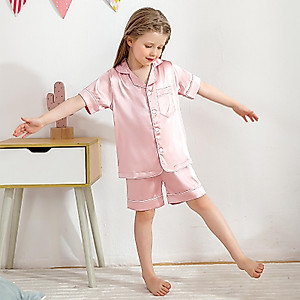 Weixinbuy Pajama Set for Kid Baby Boy Girl Button-up Silk Pajama Sleepwear Nightwear Loungewear Clothes Set Gifts for Kids