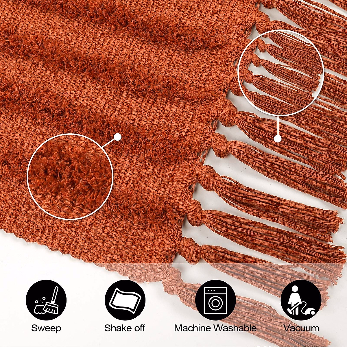 LEEVAN Washable Kitchen Rug 2'x4.3', Boho Hand-Woven Entryway Rug, Terracotta Rainbow Bedroom Rug with Tassels, Farmhouse Tufted Bathroom Rugs, Bohemian Rugs for Bedside/Laundry/Nursery