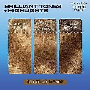 Clairol Nice'n Easy Permanent Hair Dye, 8 Medium Blonde Hair Color, Pack of 3