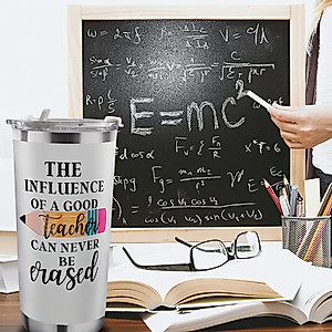 Zzkol 20 oz Influence Of A Good Teacher Can Never Be Erased Back to School Vacuum Double Wall Insulated Tumbler with Lid and Straw, Stainless Steel Travel Coffee Cup Graduation Appreciation Mug Gifts