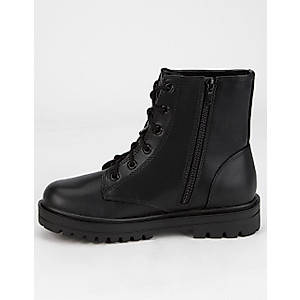 Soda Firm-IIS Girls Lace Up Side Zipper Vegan Leather Combat Boots (Black, numeric_3)