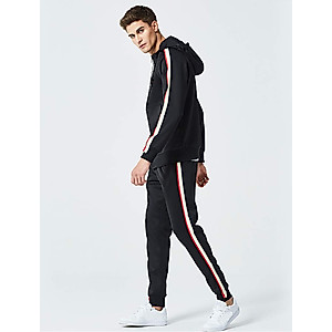 PASOK Men's Casual Tracksuit Set Long Sleeve Full-Zip Running Jogging Athletic Sweat Suits (L, Style 2 Black)