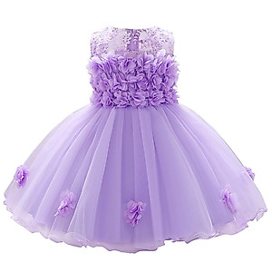 ODASDO Purple Toddler Dress, Lavender Dress for Toddler Girls, First Birthday Party Cake Smash Photoshoot Tulle Baby Easter Dresses Pageant Wedding Flower Girl Lace Gown Light Purple 12-18M