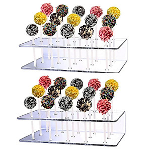 Yanuazio 2 Packs Cake Pop Stand, 15 Holes Lollipop Display Stand, Acrylic Clear Cake Pop Display Holder, Cakepopsical Stand for Weddings, Baby Showers, Birthday, Party (2PCS)
