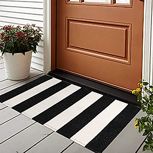 LEEVAN Black and White Rug 2X3, Washable Black Door Mat Cotton Woven Front Porch Rug, Layered Door Mats Outdoor Welcome Indoor Door Mat, Farmhouse Go Away Door Mat Door Mat Indoor Entrance Rug
