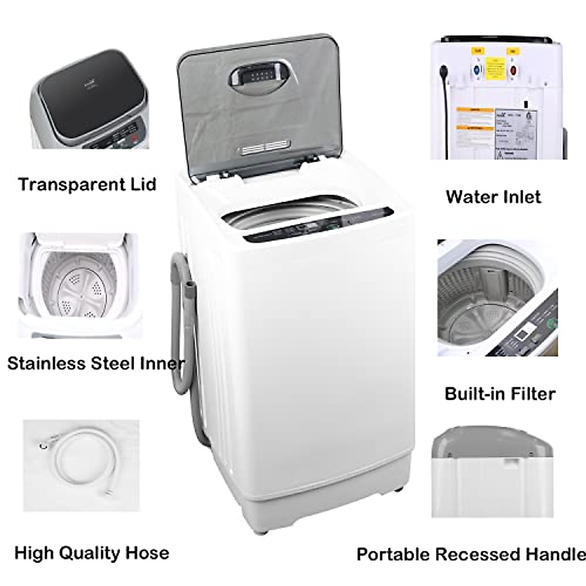 Frestec Portable Washing Machine, 1.38 Cu.Ft. Full-Automatic Small Washer, 2 in 1 Compact Laundry Washer, 8 Wash Cycles 3 Water Level Selections, Perfect for Apartment, Home, Dorm (1.38 Cu.Ft.)