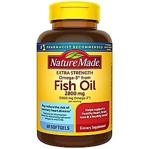 Nature Made Extra Strength Omega 3 Fish Oil 2800 mg per serving, as Ethyl Esters, Supplement for Healthy Heart, Brain, Eyes, and Mood Support, 60 Softgels, 30 Day Supply