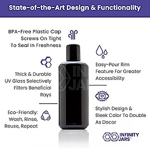 Infinity Jars 200 ml (6.7 fl oz) Black Ultraviolet Glass Easy Pour Screw Top Bottle